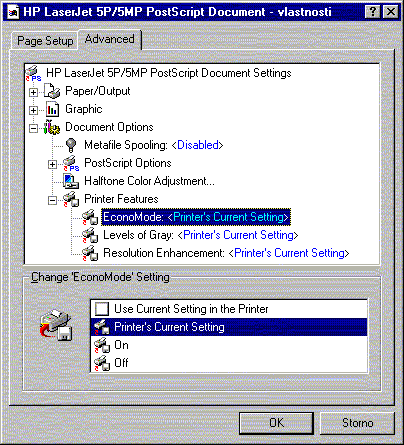PostScriptový ovladač (driver) ve Windows NT4