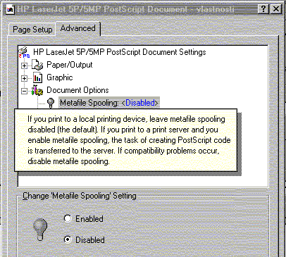 PostScriptový ovladač (driver) ve Windows NT4