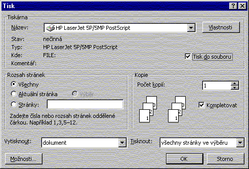 PostScriptový ovladač (driver) ve Windows NT4